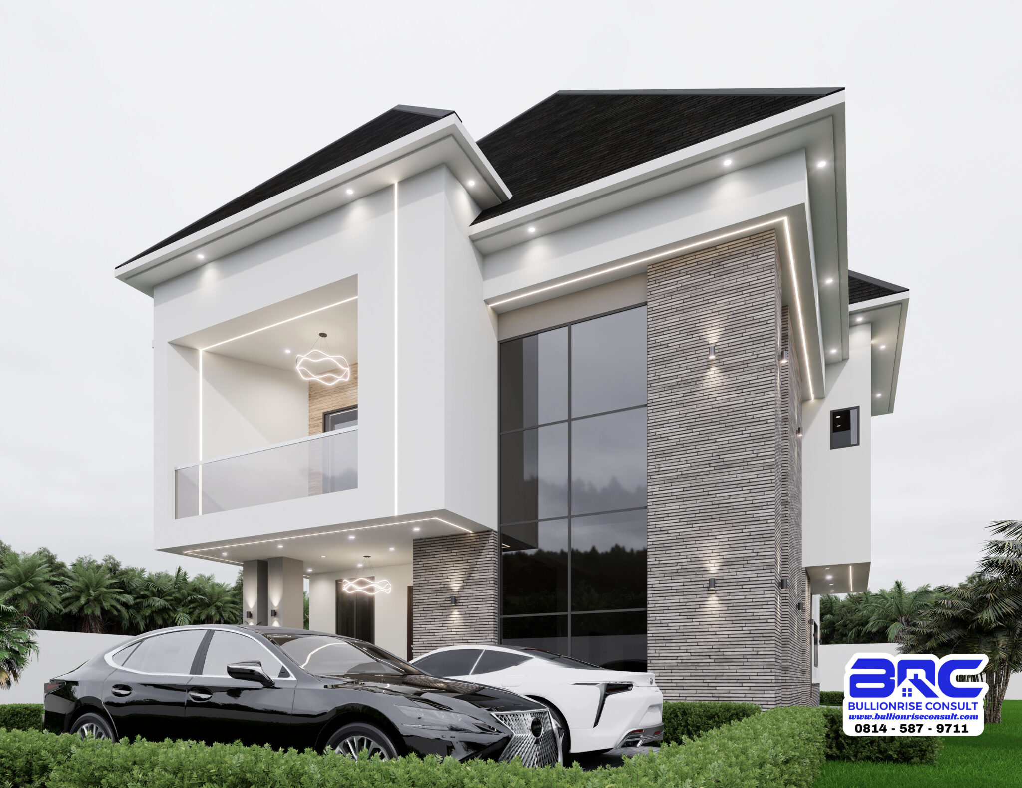 Modern simple 5-bedroom duplex house plan & elevation design