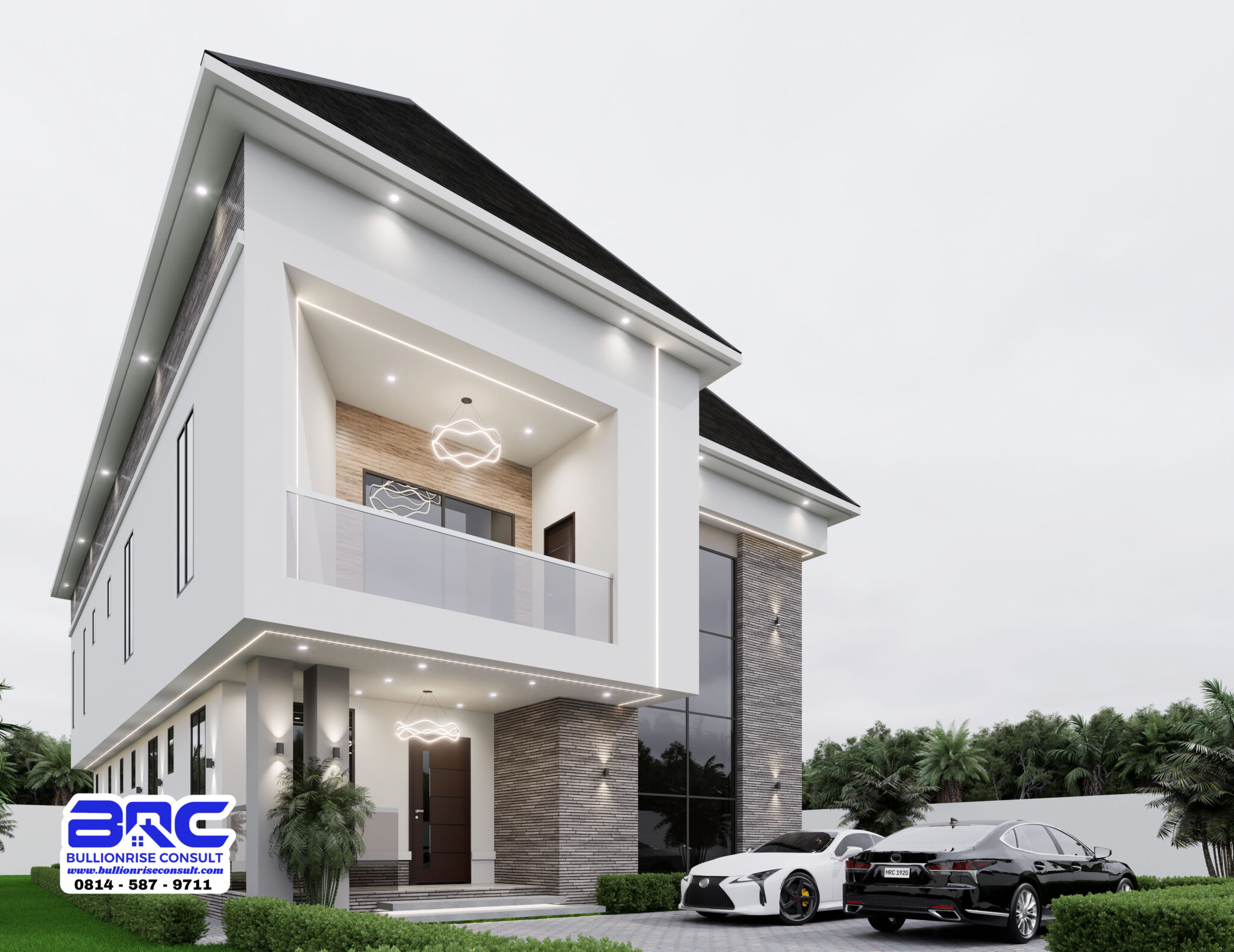 Modern simple 5-bedroom duplex house plan & elevation design